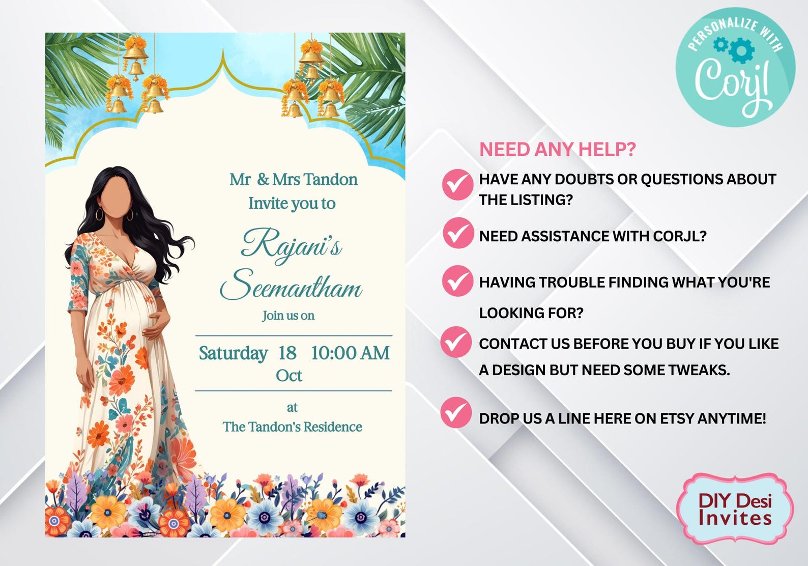 Personalized Srimantham 5x7" Invite - DIY Printable Decor - Instant ...