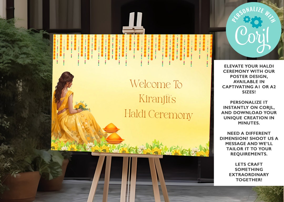 Haldi Ceremony Signage for Pre-wedding Party - Haldi Event Welcome Sign ...