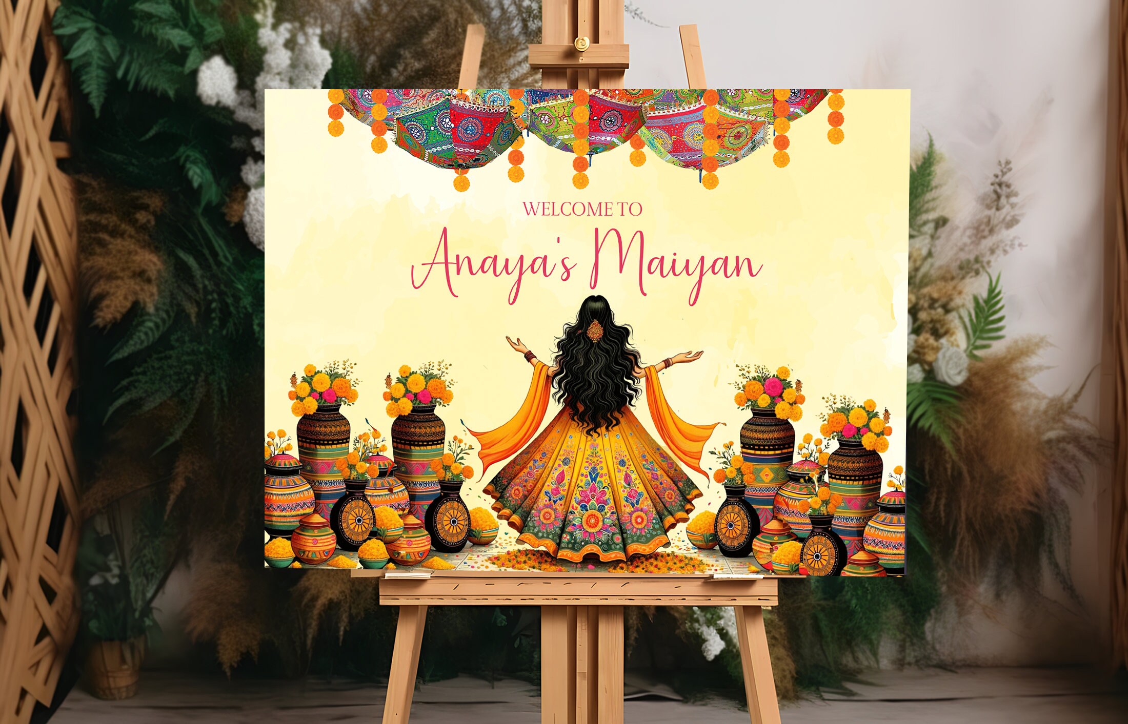 Maiyan Ceremony Welcome Sign - Elegant Haldi Event Signage - Instant ...