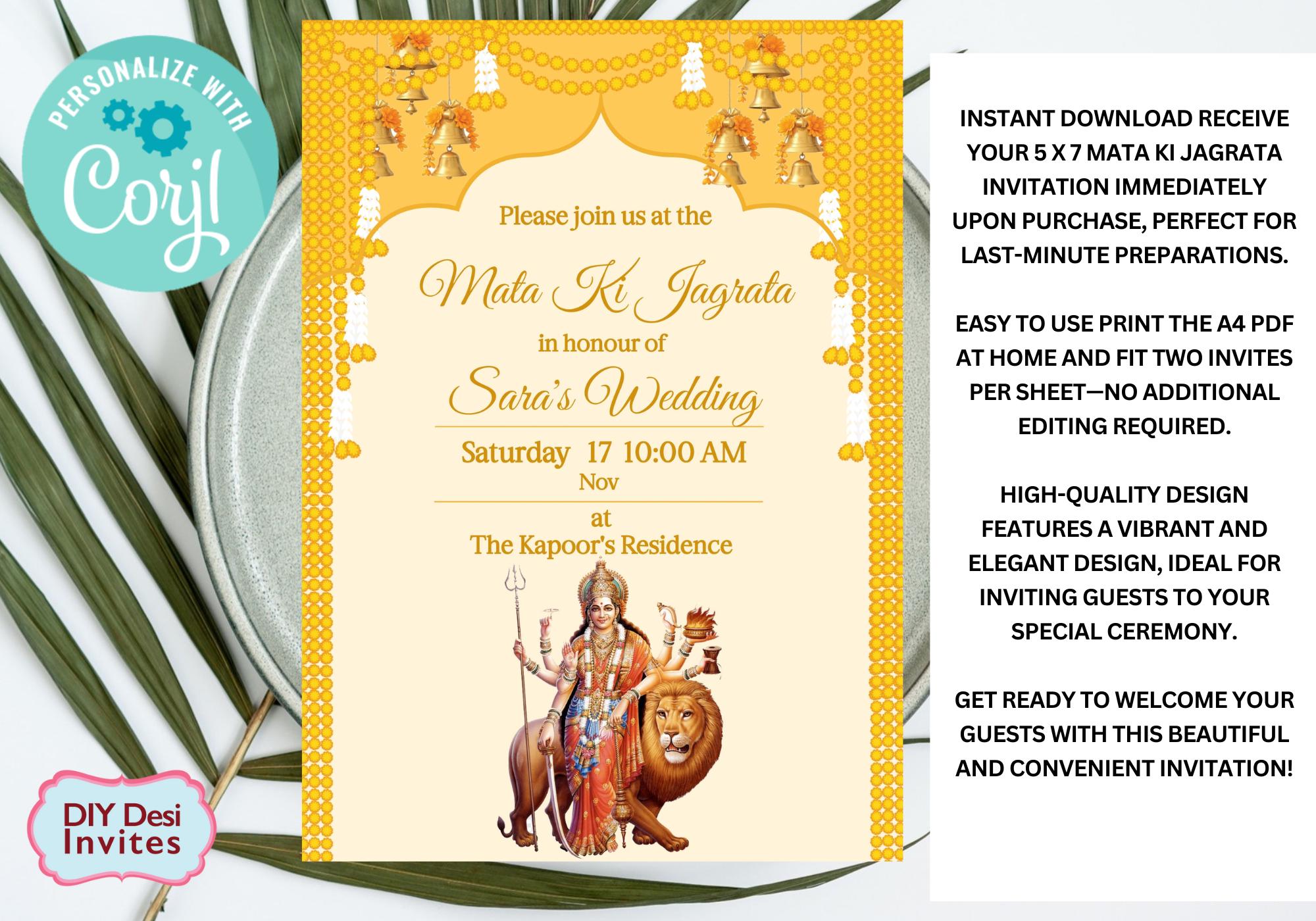 Editable Mata Ki Jagrata Invitation | 5x7 Instant Printable Invite ...