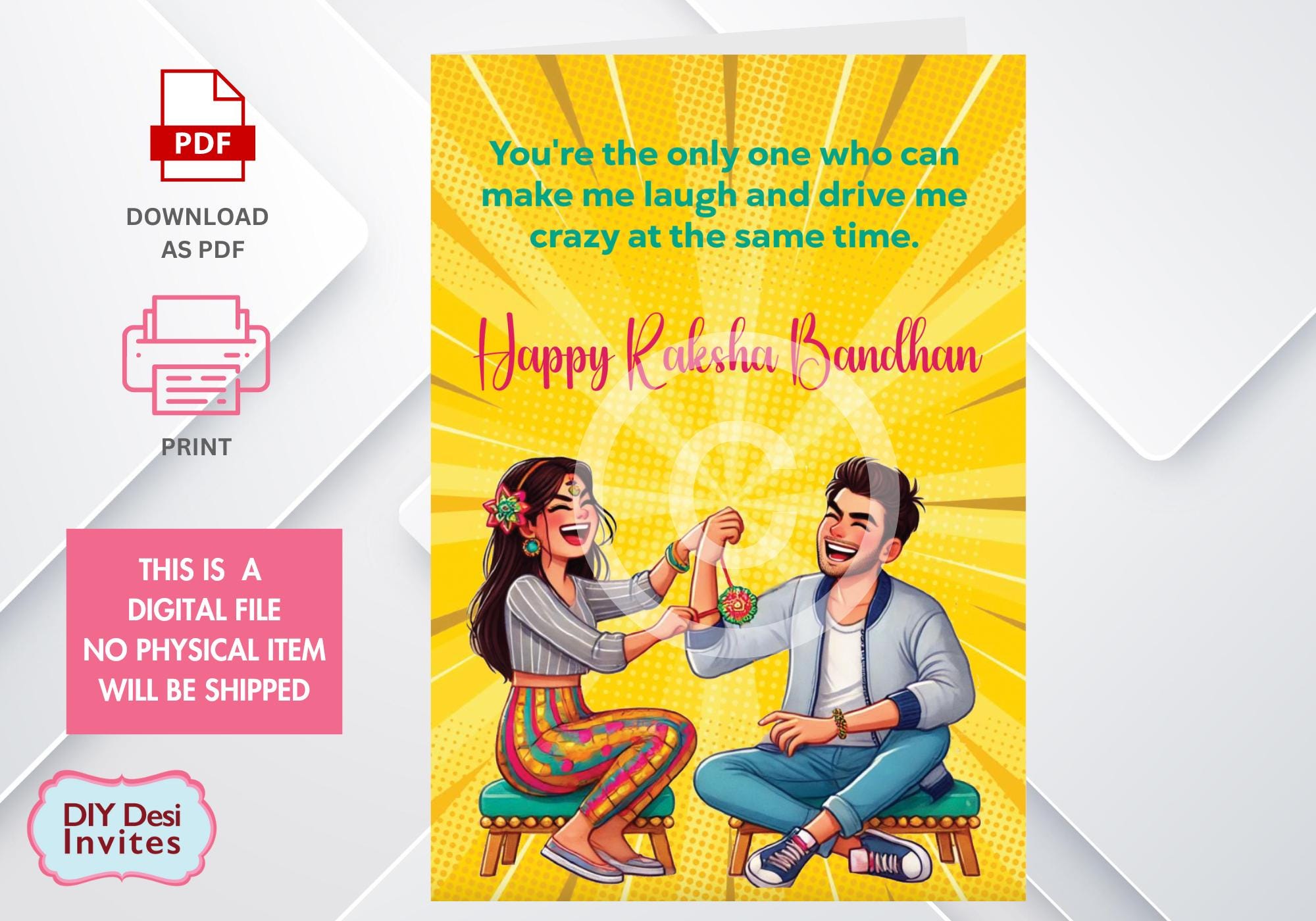 Fun Printable Rakhi Raksha Bandhan Card A4 Digital Download - Etsy