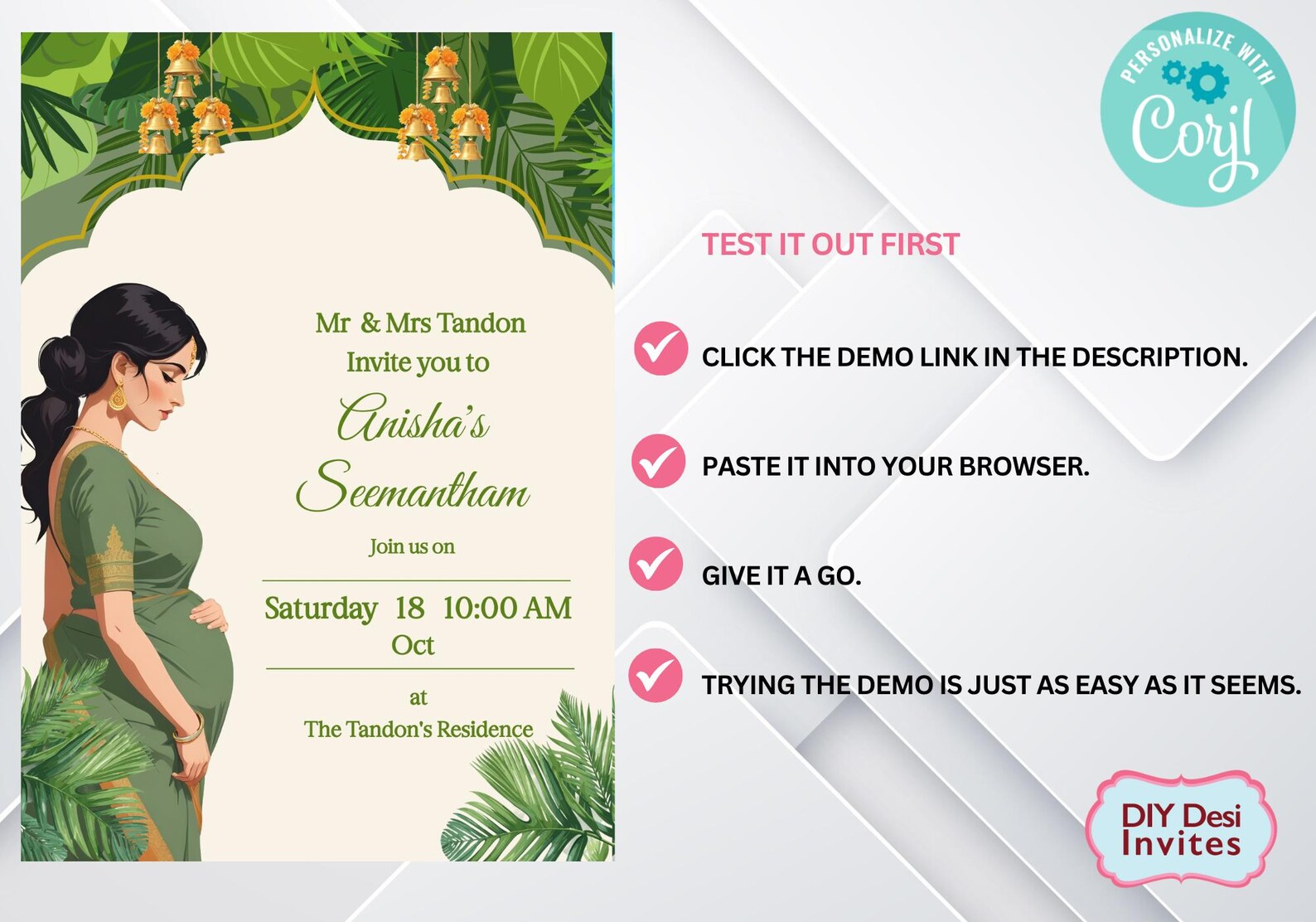 Customizable Seemantham Invitation | 5x7 DIY Printable Template | Godh ...