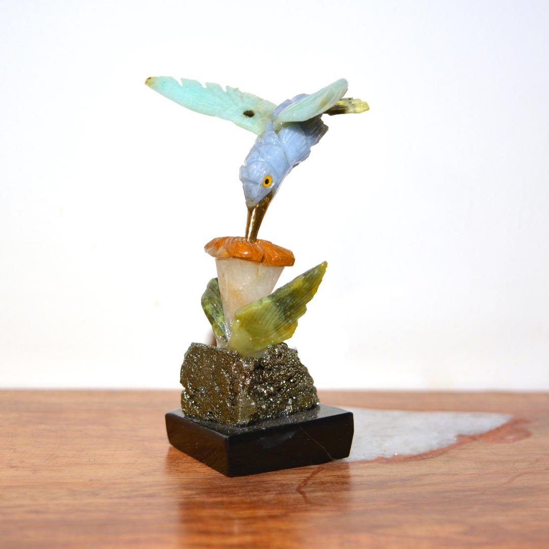 Gemstone Bird Statue, Hand Carving, Humming Birds Statue, Sculpture ...