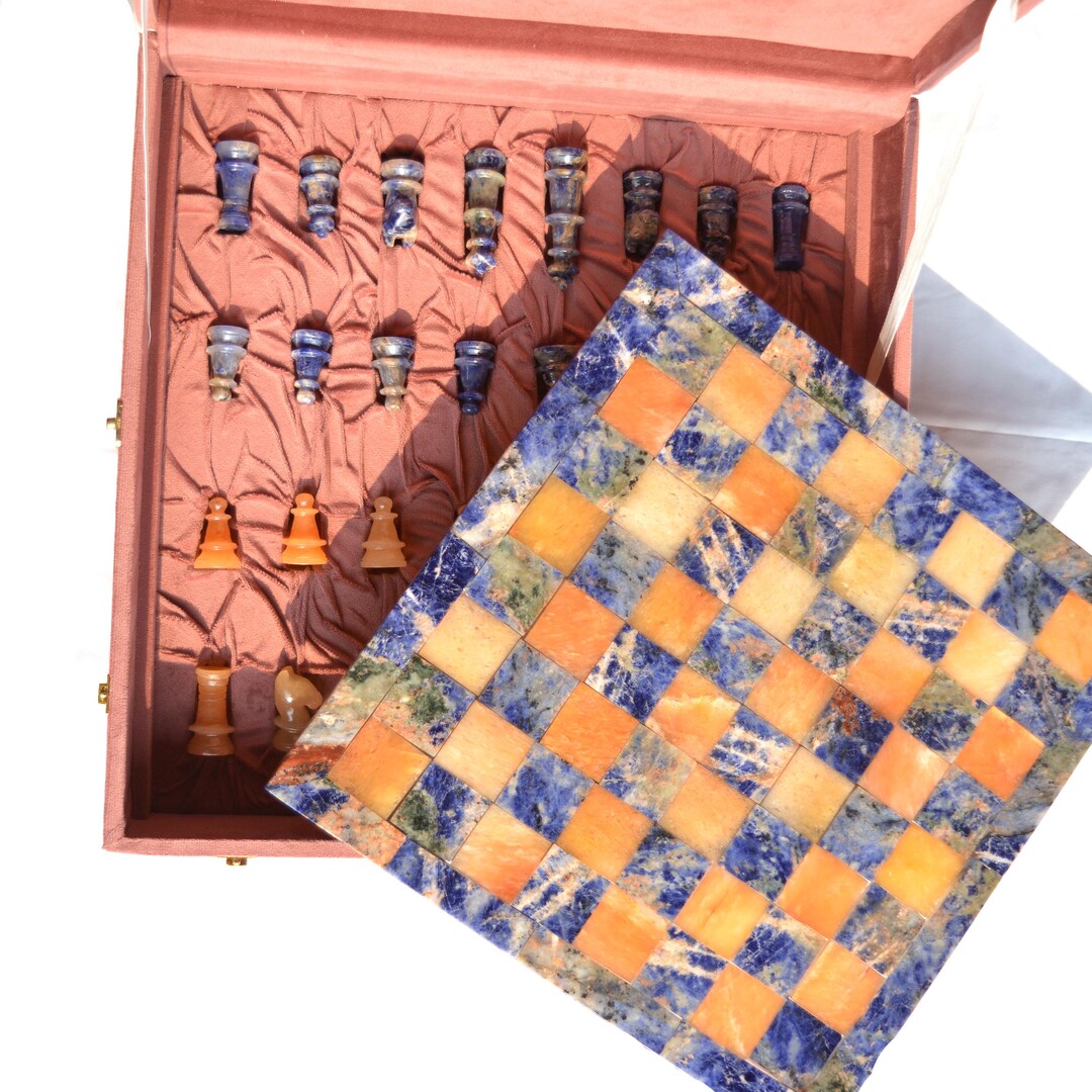 Gemstone Chess Set - 14X14 Inch - Sodalite With Aventurine Chess Pieces ...