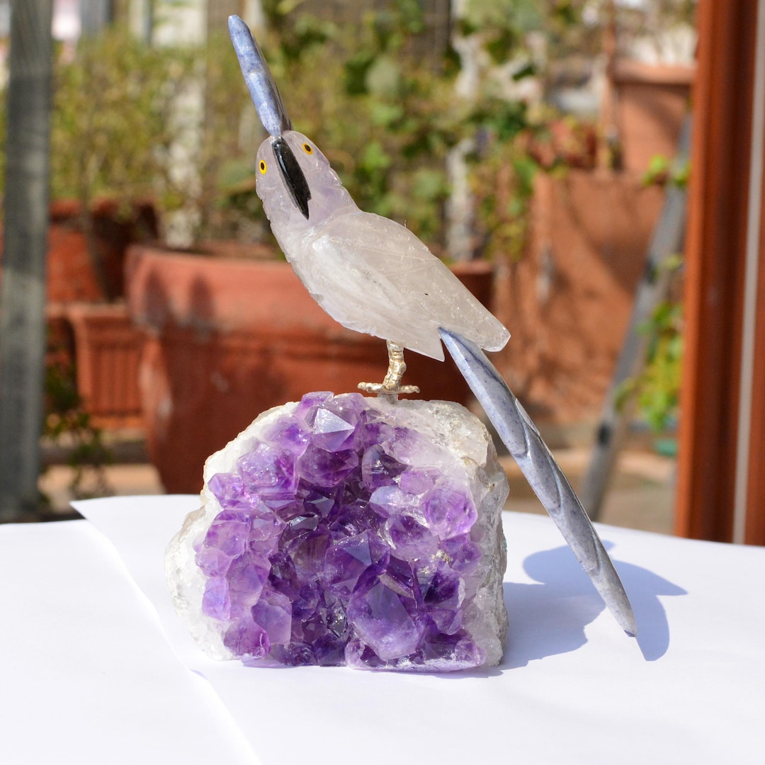 Gemstone Bird, Hand Carved Figure, Multistone Bird With Amethyst ...