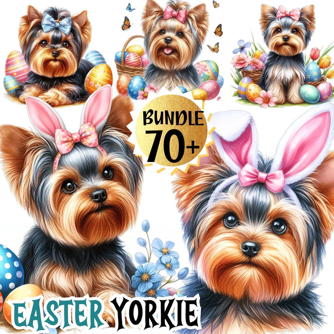 Easter Yorkie Clip Art Bundle, Easter Yorkshire Terrier Dog Clipart Set ...