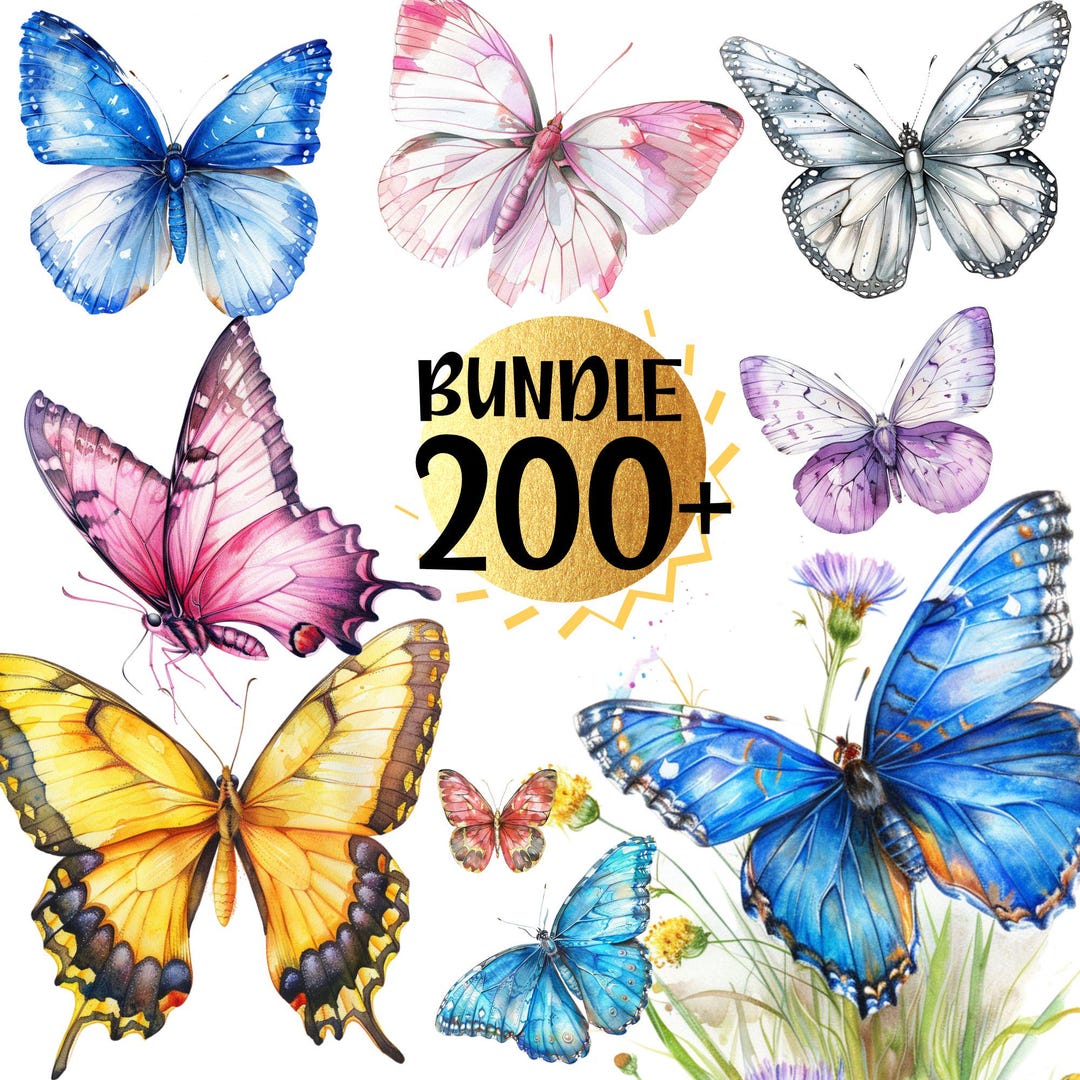 Butterfly Clipart Bundle, Watercolor Butterflies Png Clip Art Set ...