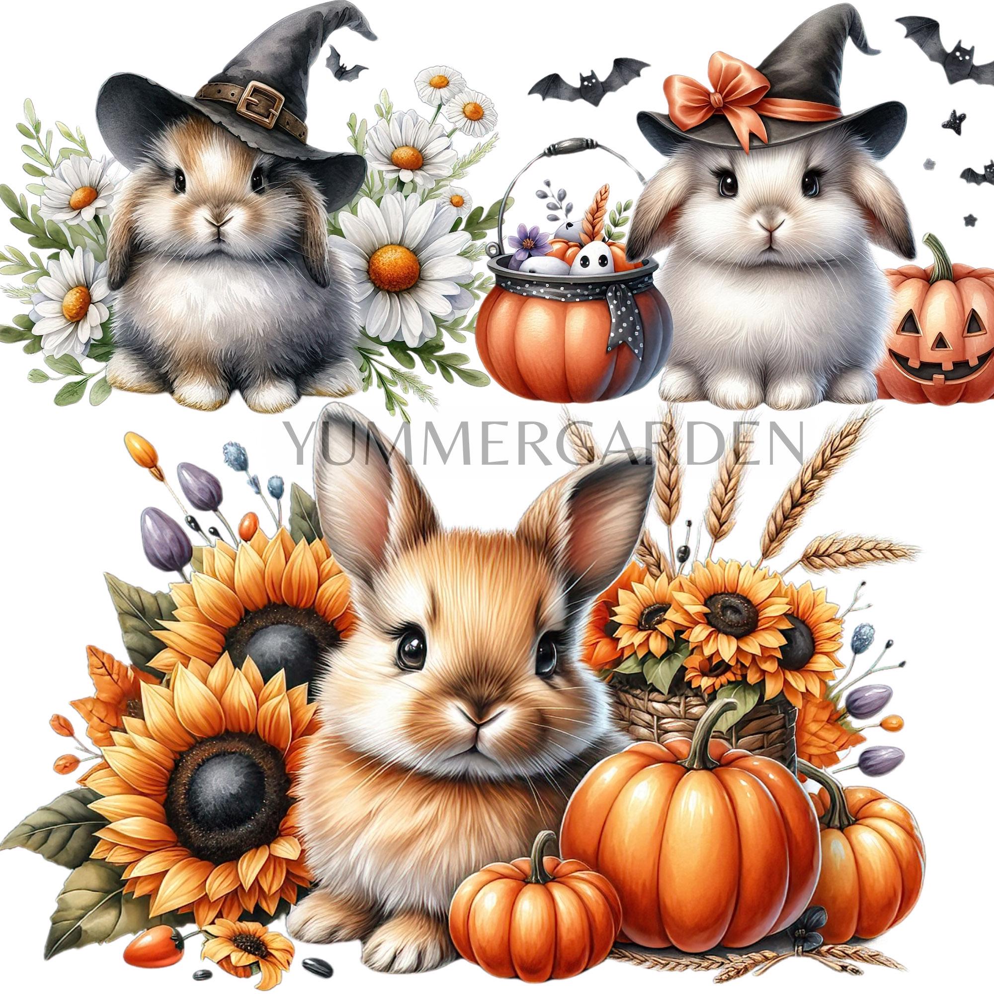 Halloween Bunny Clipart Bundle: Spooky Kawaii Animal PNG Stickers ...