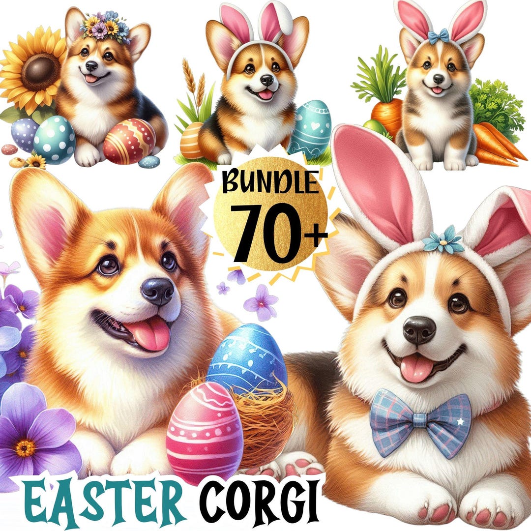 Easter Corgi Clipart Bundle, Corgi Dog Clip Art Bundle, Easter Puppy ...