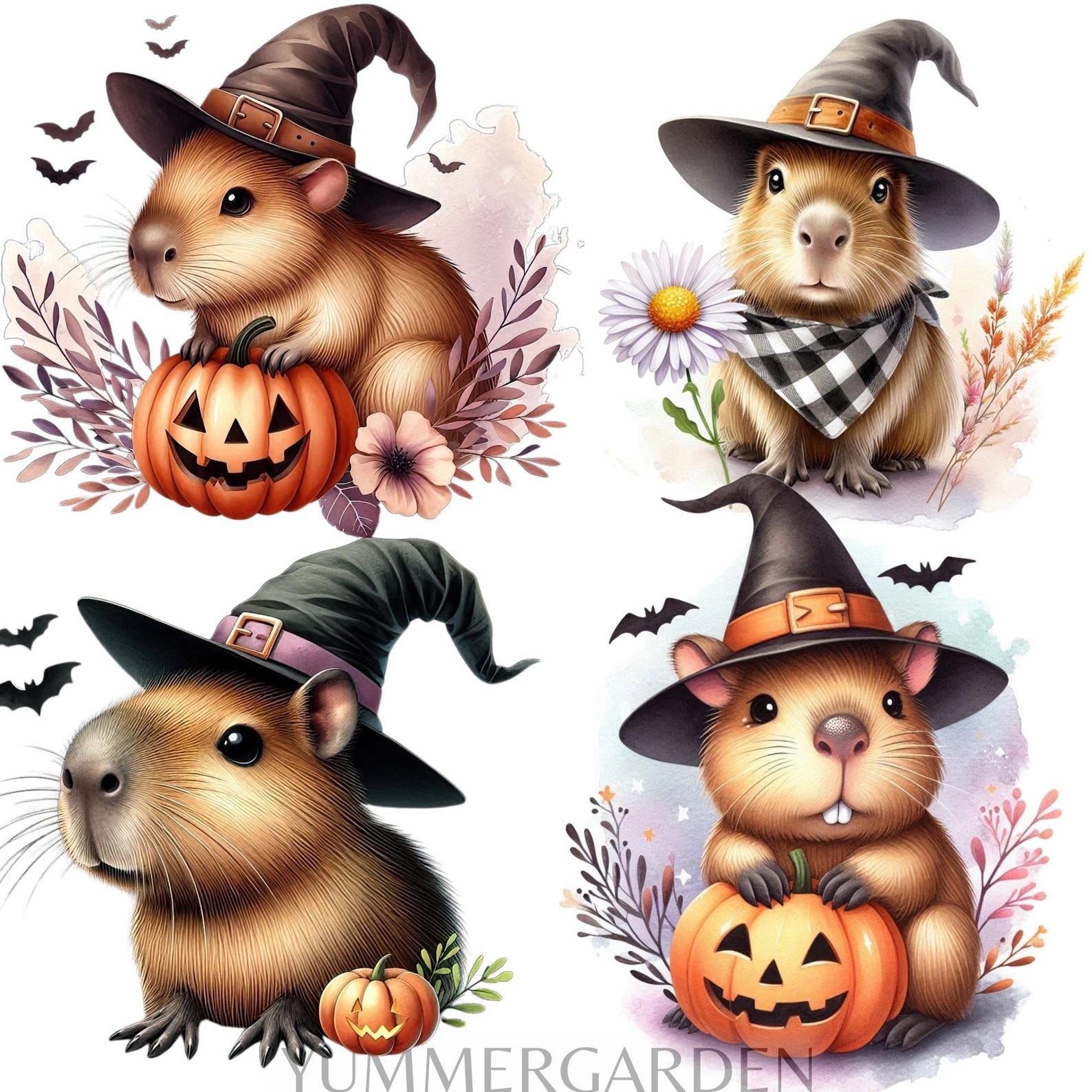 Bundle 30 Capybara Halloween Clipart, Kawaii Spooky Capybara PNG Bundle ...