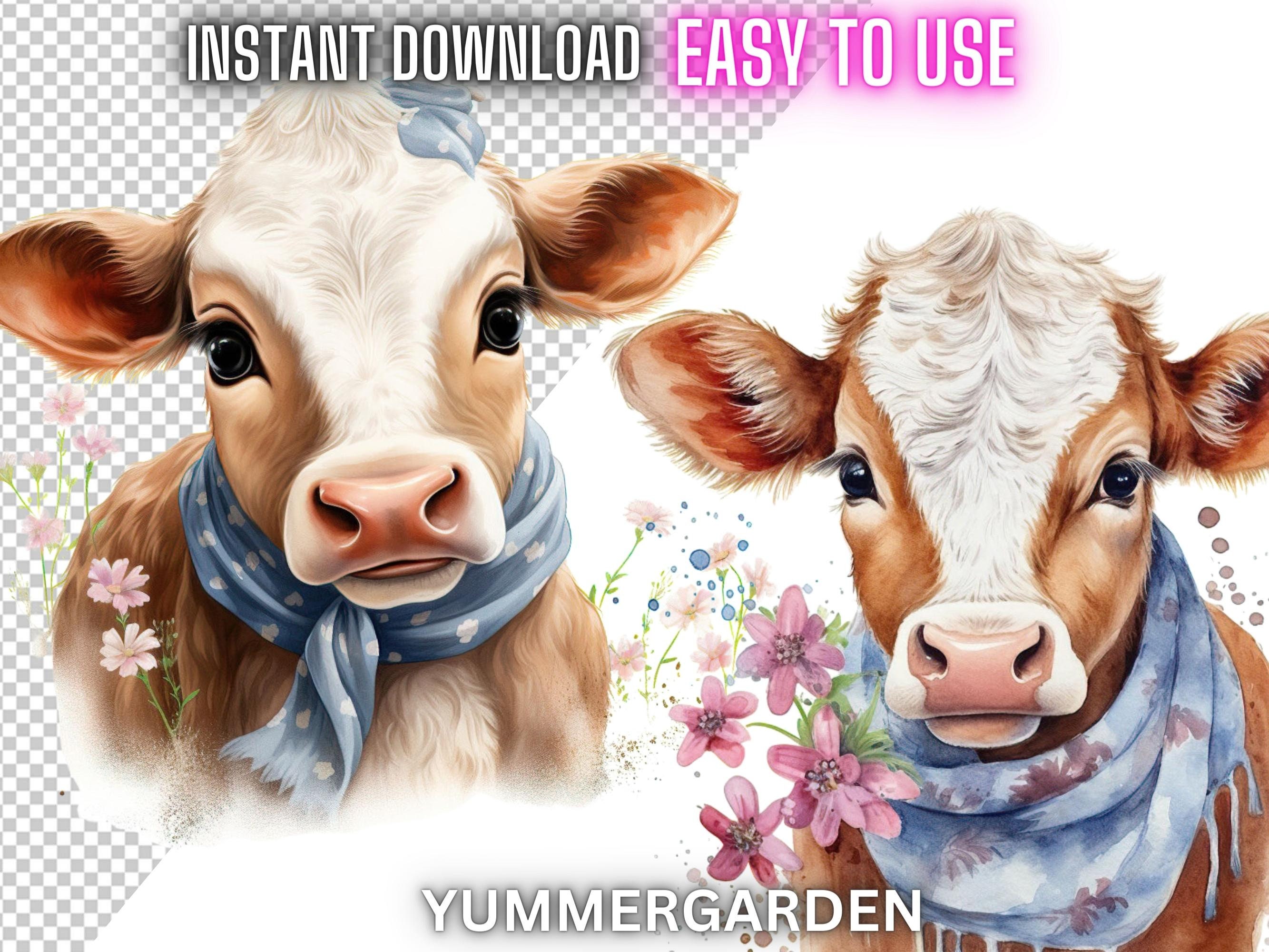 15 Cute Cows, Watercolor Baby Animal Clip Art Bundle, Kawaii Cow Animal ...