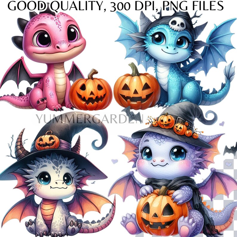 Bundle 30 Halloween Dragon Clipart Bundle, Baby Dragon Digital Sticker ...