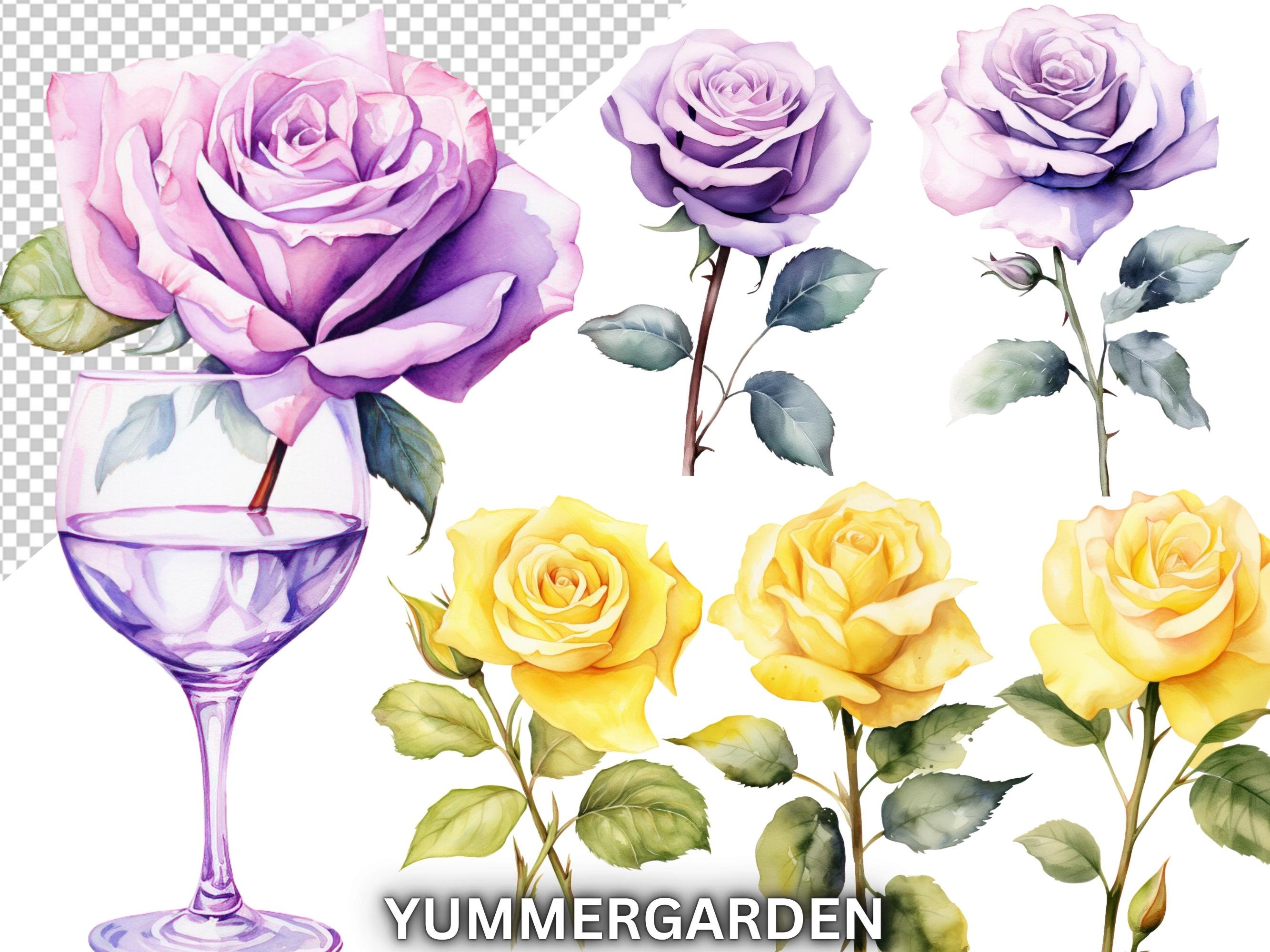 44 Watercolor Pastel Roses Clip Art Bundle Pink Blue Peach - Etsy
