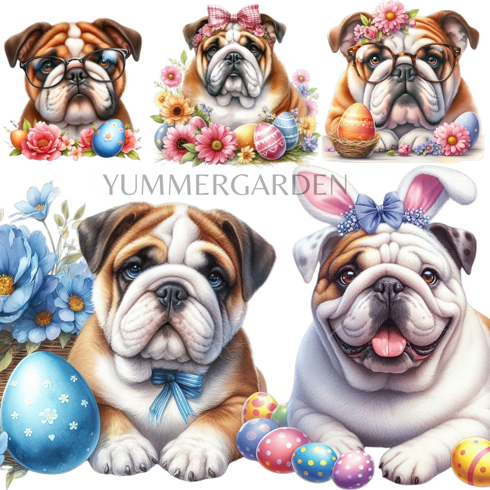 Easter English Bulldog Clipart Bundle, English Bulldog Easter Eggs Clip ...