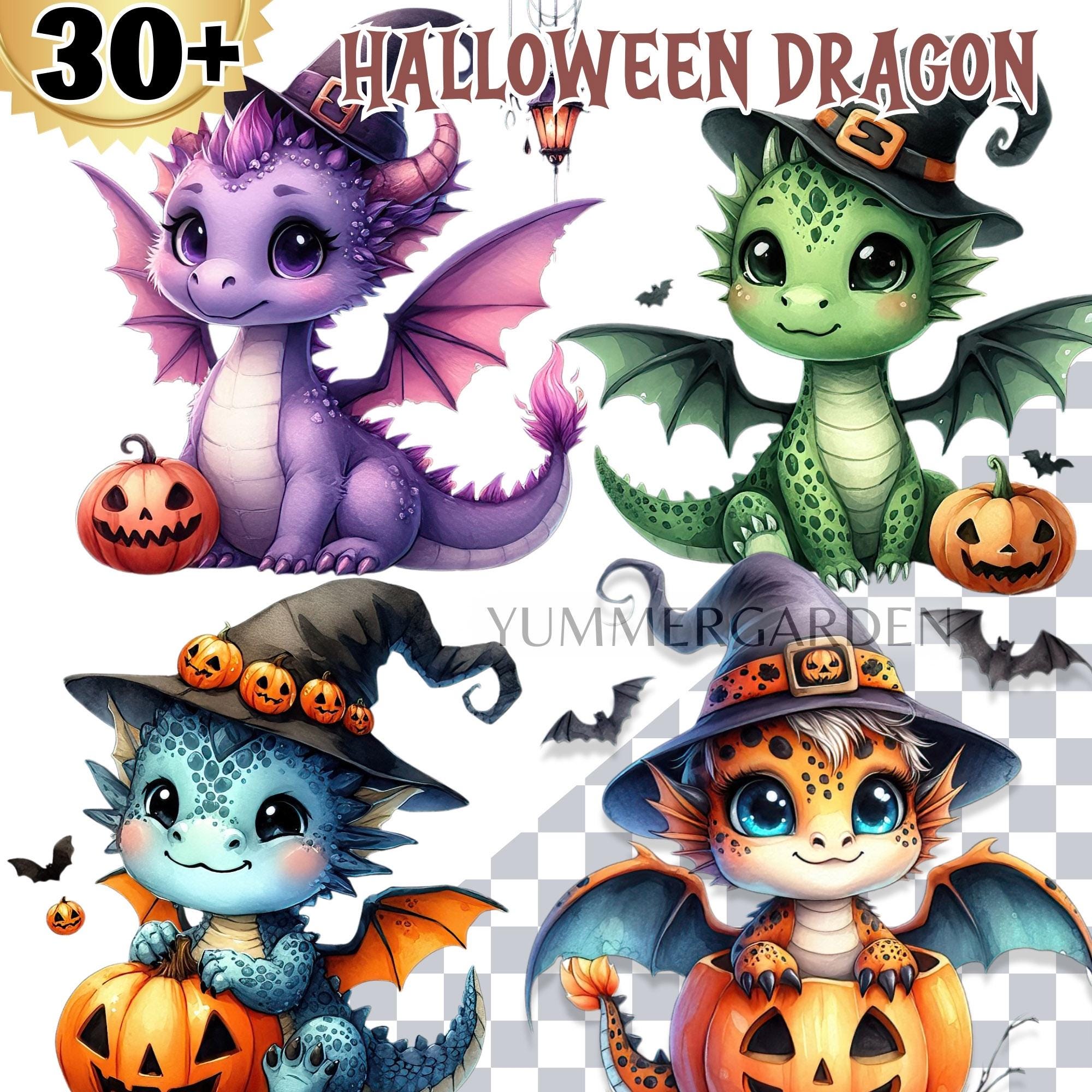 Bundle 30 Halloween Dragon Clipart Bundle, Baby Dragon Digital Sticker ...