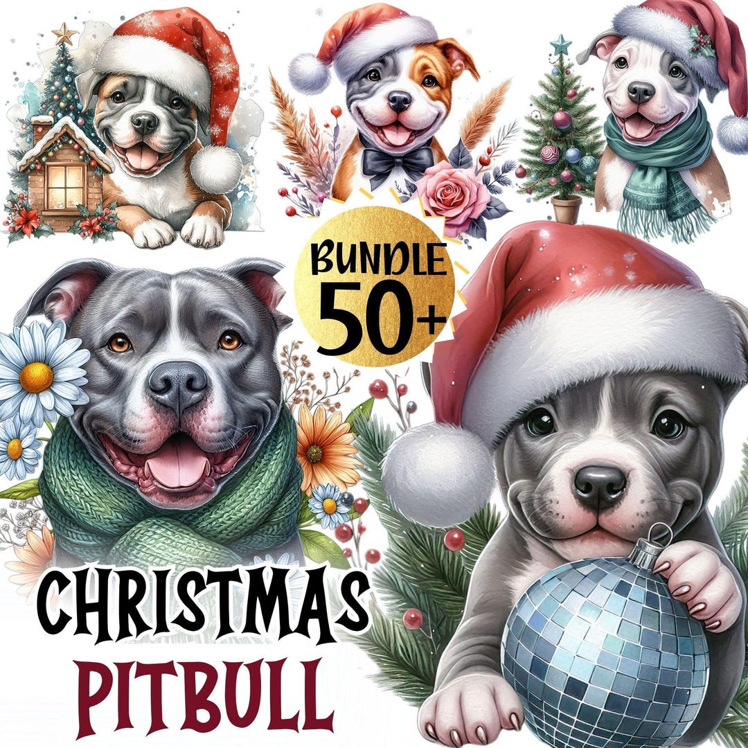 Christmas Pitbull PNG Bundle, Christmas Dog Clipart Set, Christmas Dog ...