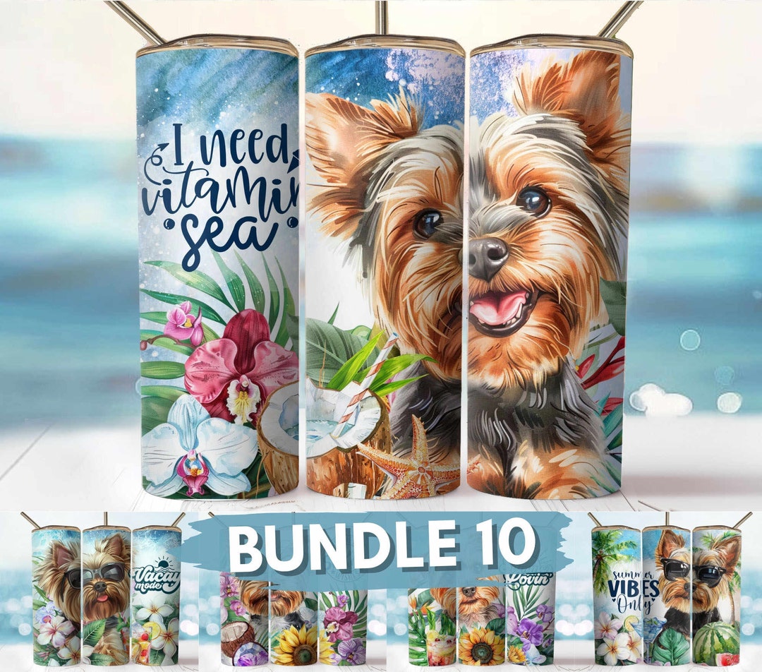Bundle 10 Yorkshire Terrier Tumbler Wrap Bundle, Yorkie Summer Beach ...