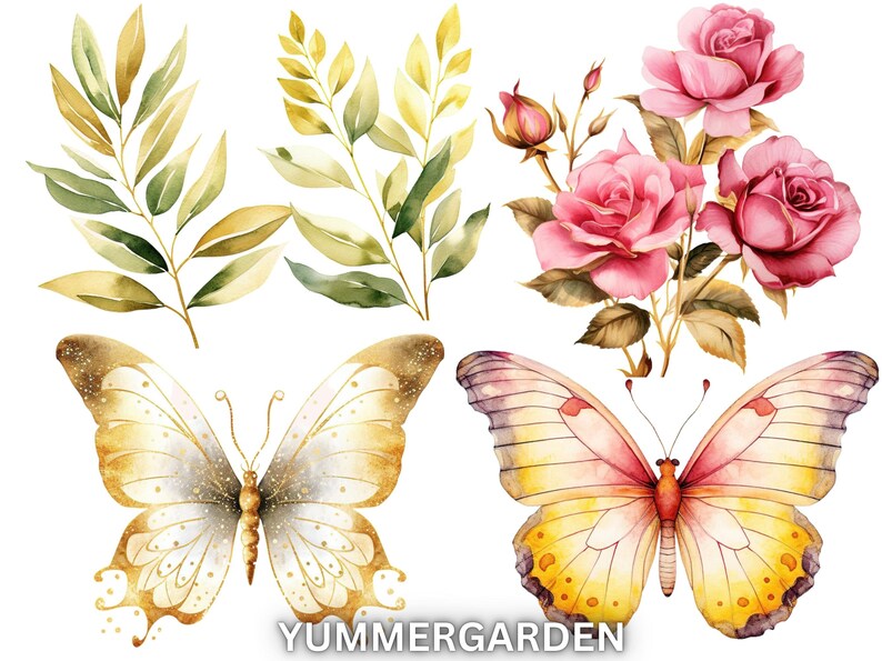 30 Watercolor Golden Pink Rose Flower Clip Art Bundle Rose - Etsy