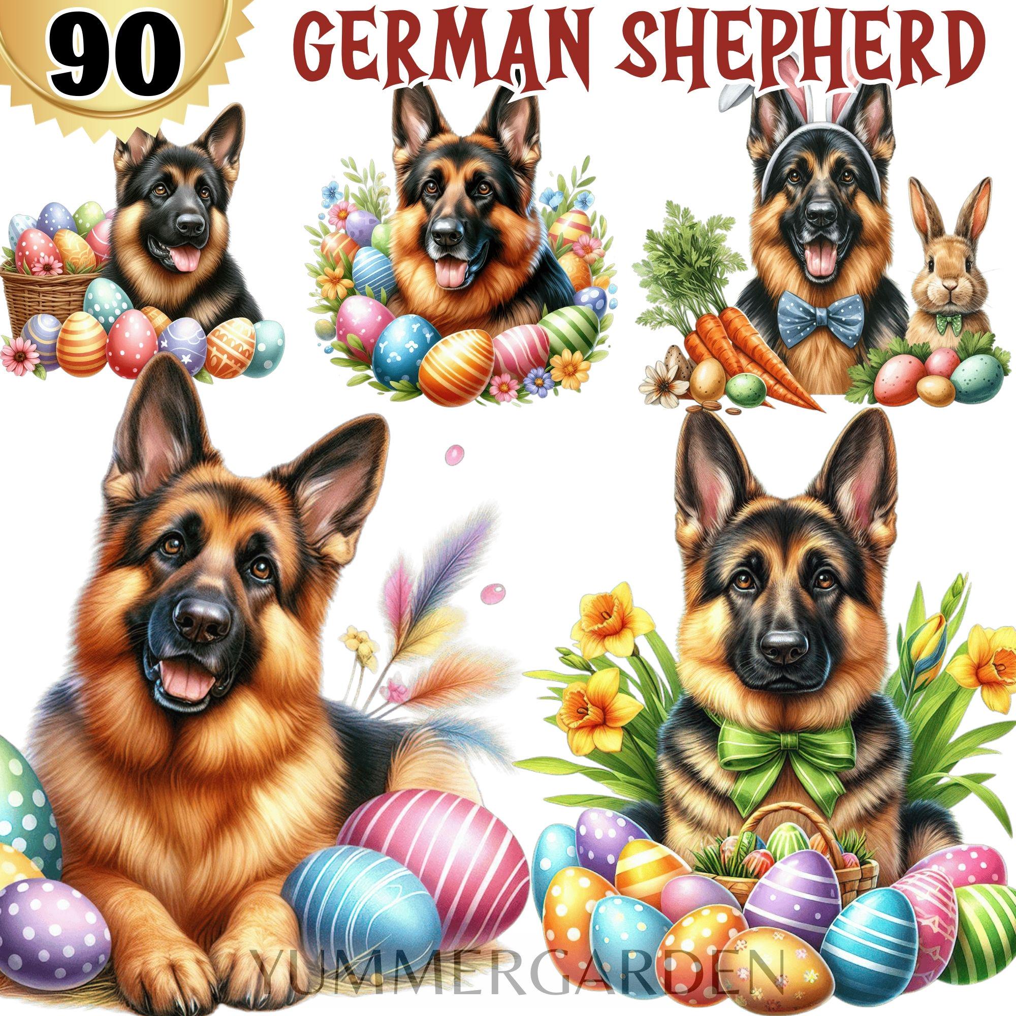 Easter German Shepherd Clipart Bundle, German Shepherd Easter Egg Bunny ...