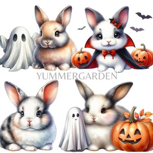 Bundle 30+ Halloween Bunny Clipart, Spooky Season Cute Animal PNG ...