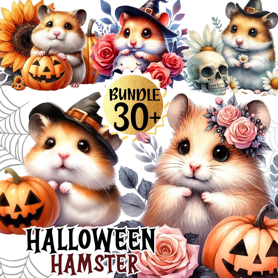 Bundle 30+ Cute Halloween Hamster Clipart Bundle, Kawaii Hamster ...