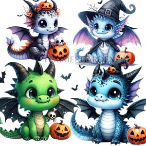 Bundle 30+ Halloween Dragon Clipart Bundle, Baby Dragon Digital Sticker ...