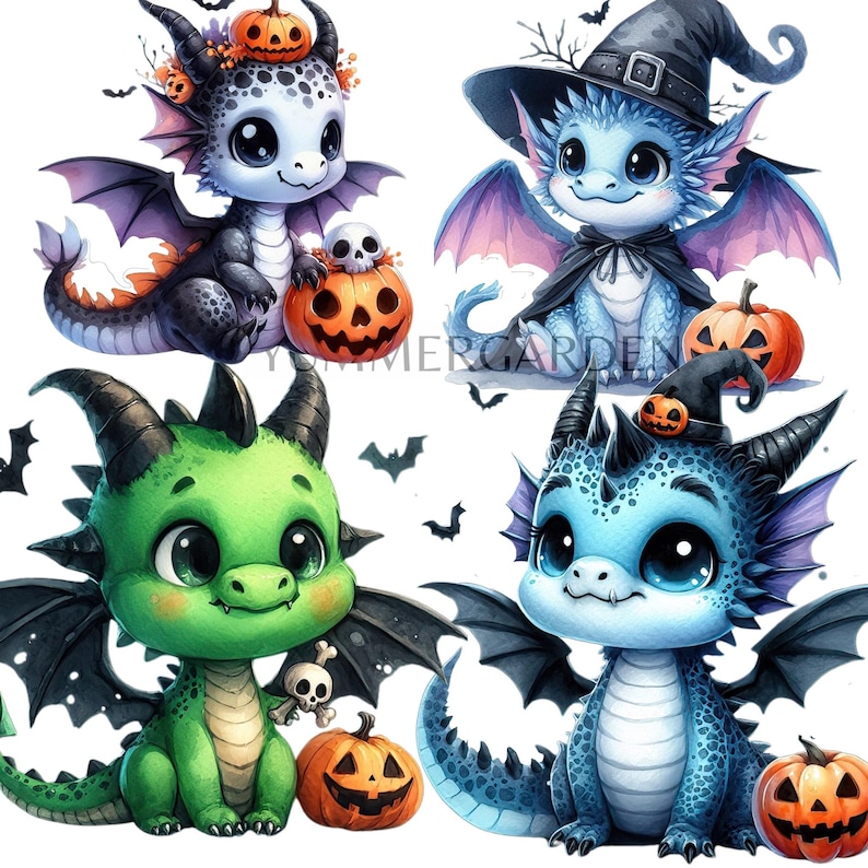 Bundle 30 Halloween Dragon Clipart Bundle, Baby Dragon Digital Sticker ...
