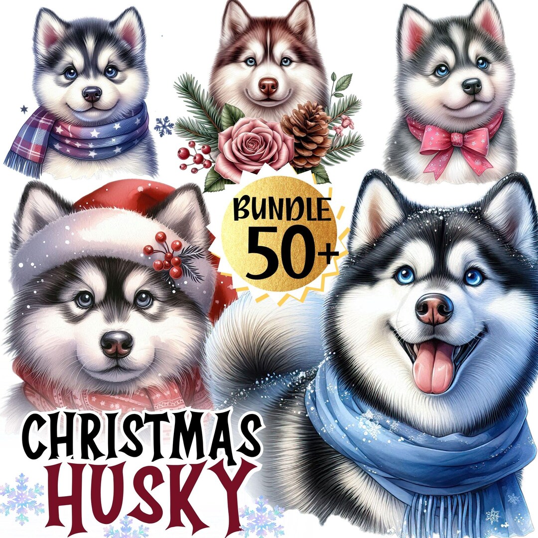 Christmas Husky Clipart Bundle, 50+ Dog PNG Designs (digital Download ...