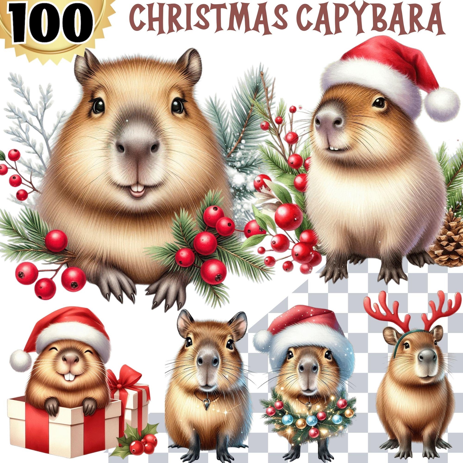 Christmas PNG Bundle, Christmas Capybara Sublimation Design, Capybara ...