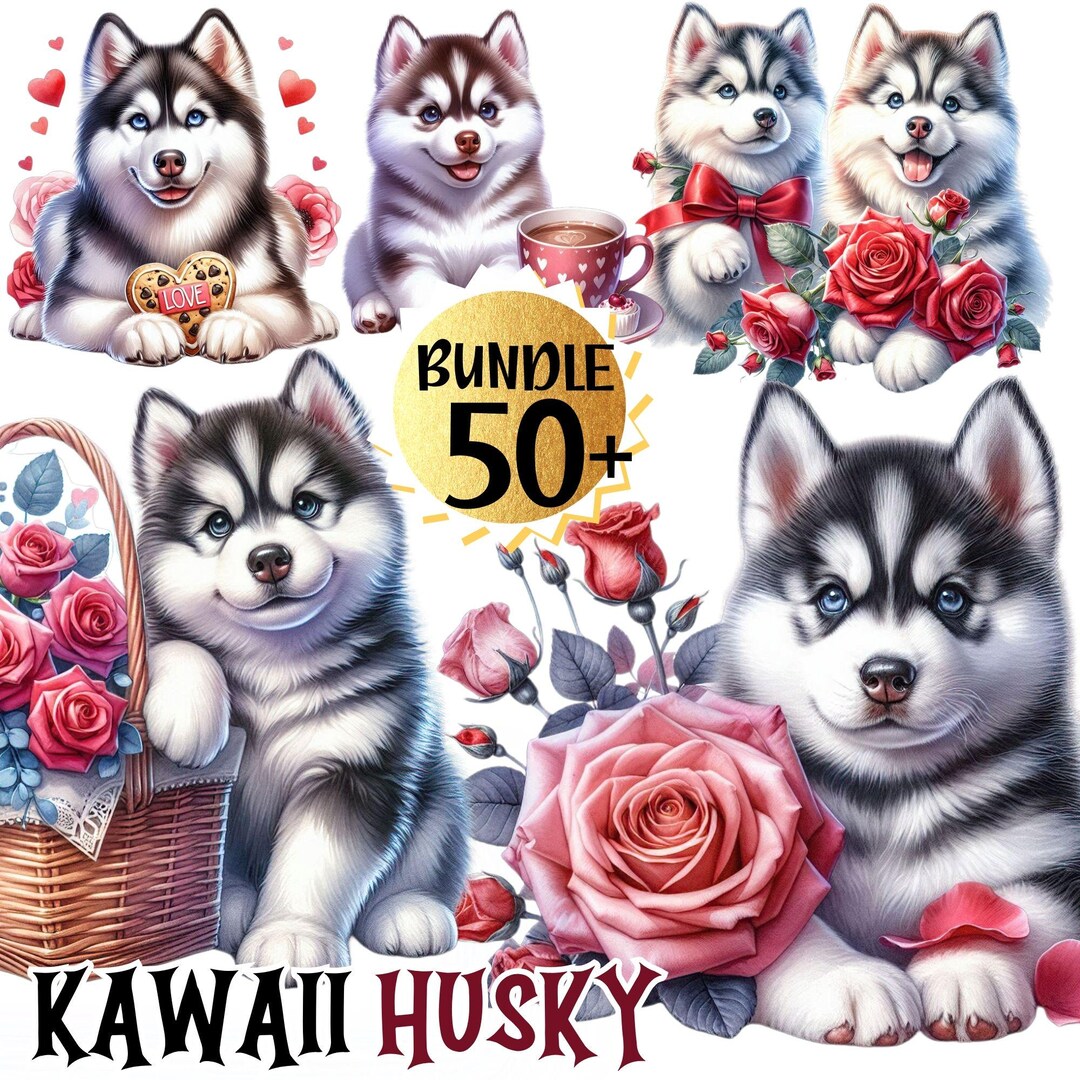Husky Dog PNG Clipart Bundle, Husky Valentine Day Clip Art Bundle ...