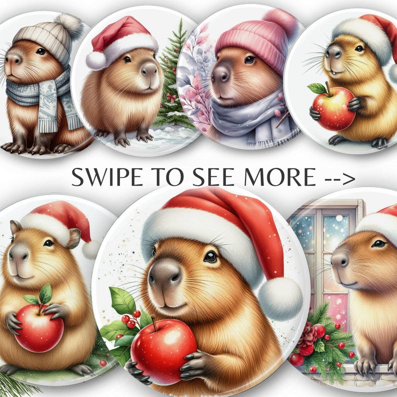 Capybara Christmas Ornaments PNG Bundle, Christmas Capybara Ornament ...