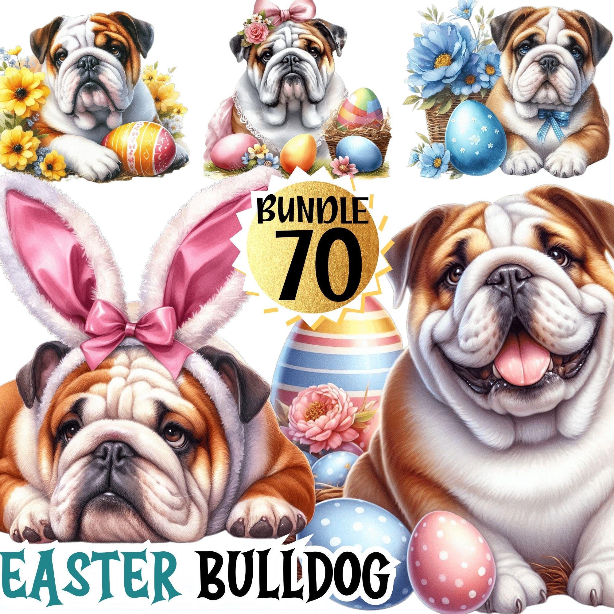 Easter English Bulldog Clipart Bundle, English Bulldog Easter Eggs Clip ...
