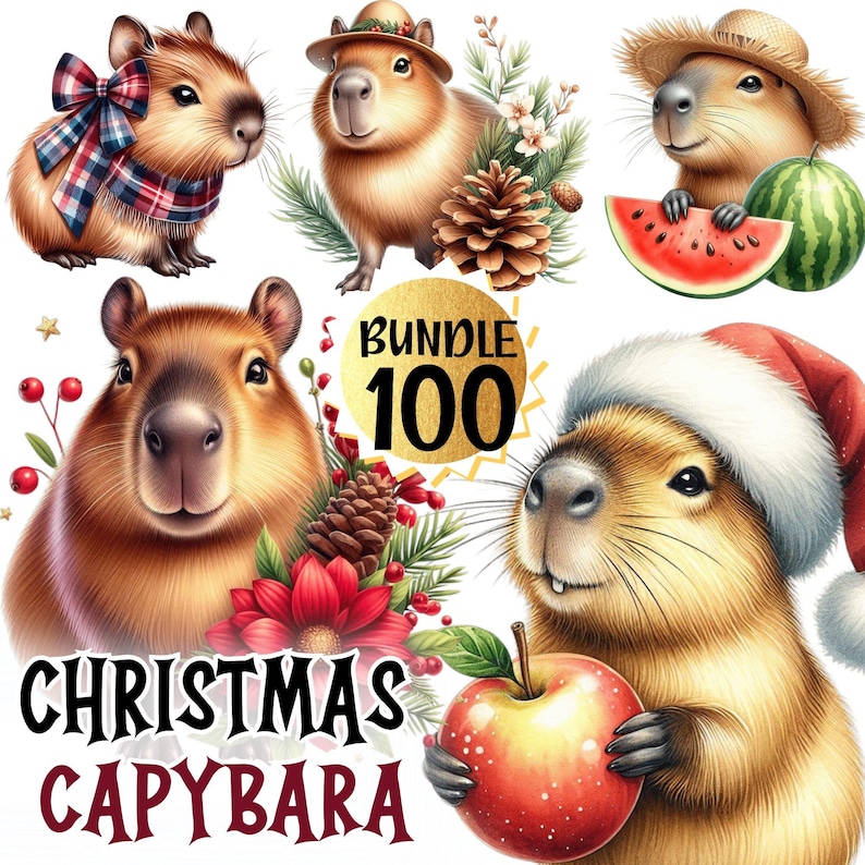 Christmas PNG Bundle, Christmas Capybara Sublimation Design, Capybara ...