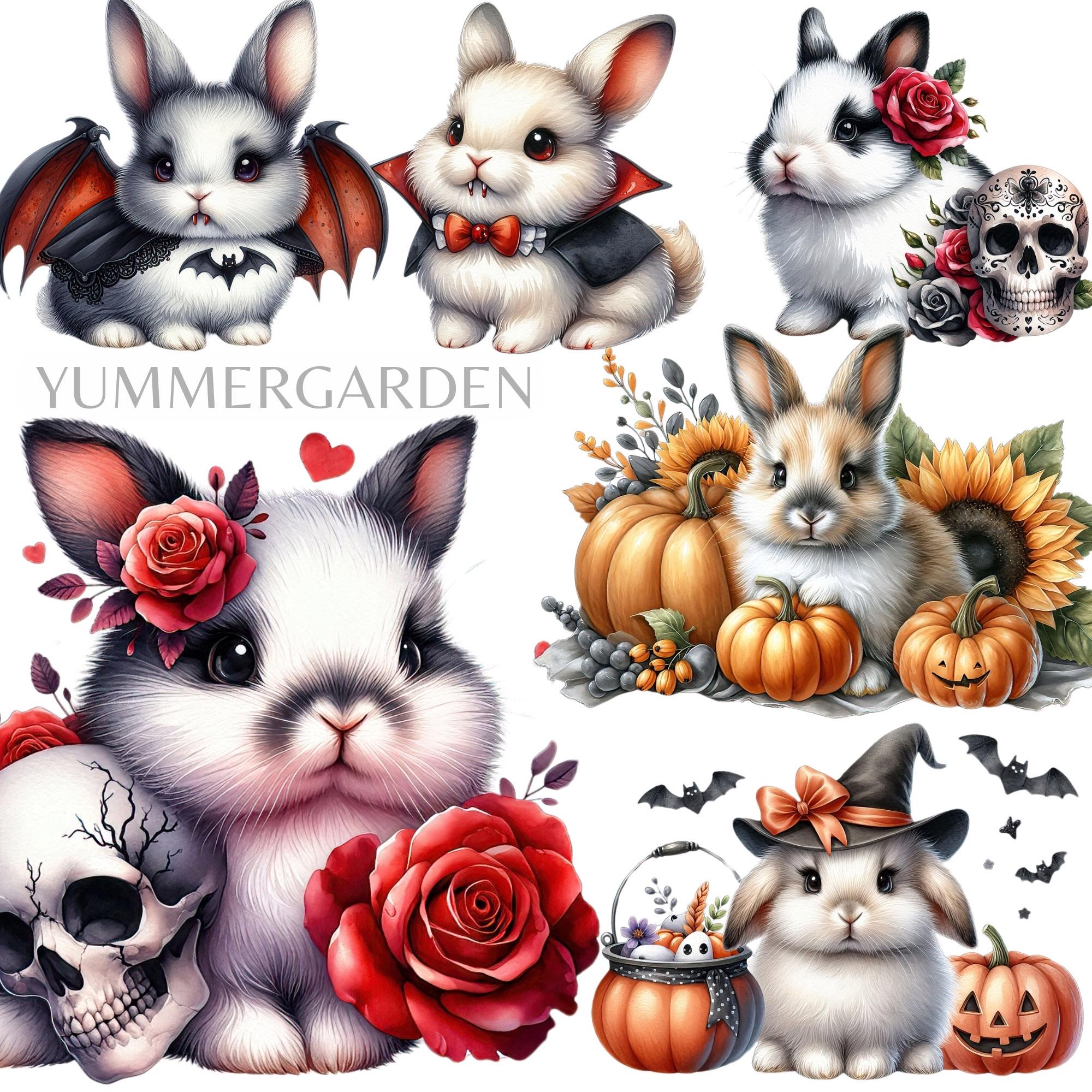 Halloween Bunny Clipart Bundle: Spooky Kawaii Animal PNG Stickers ...