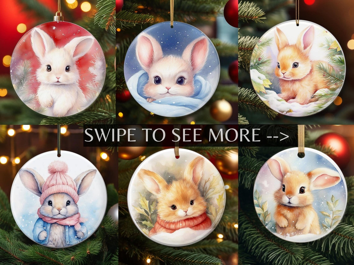 100 Bunny Christmas Animal Ornaments PNG Bundle,christmas Bunny Rabbit ...