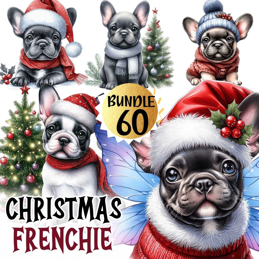 French Bulldog Clipart Bundle, Frenchie Clip Art PNG, Christmas PNG ...