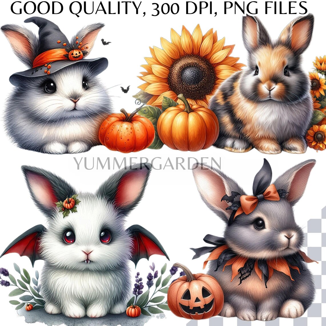 Halloween Bunny Clipart Bundle: Spooky Kawaii Animal PNG Stickers ...