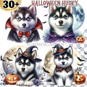 Bundle 30+ Halloween Husky Puppy Clipart, Cute Husky PNG Bundle, Kawaii ...