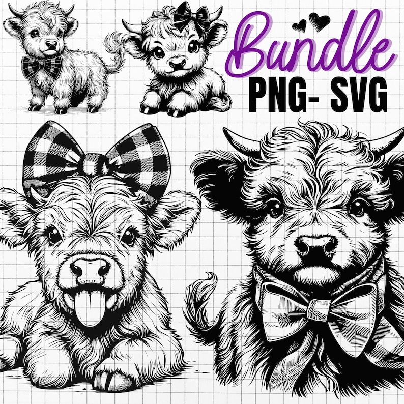 Highland Cow SVG Bundle, Coquette Bow Highland Cow PNG Clipart ...
