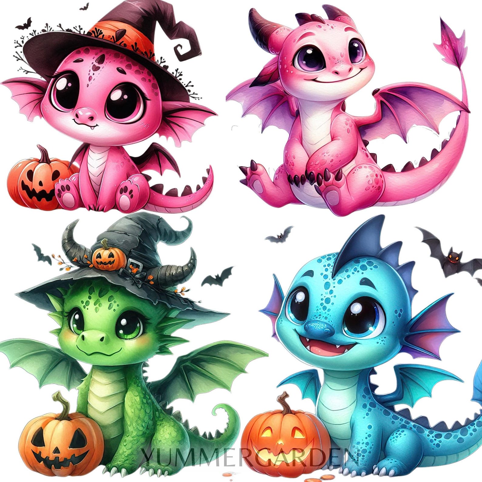 Bundle 30 Halloween Dragon Clipart Bundle, Baby Dragon Digital Sticker ...