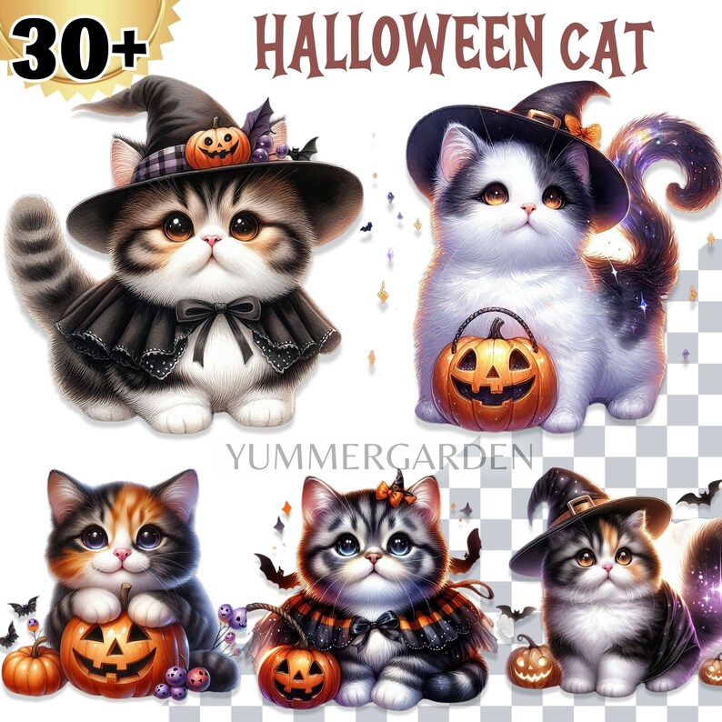 Halloween Cats Clipart Bundle, Kawaii Kitten Pngs (digital Files) - Etsy