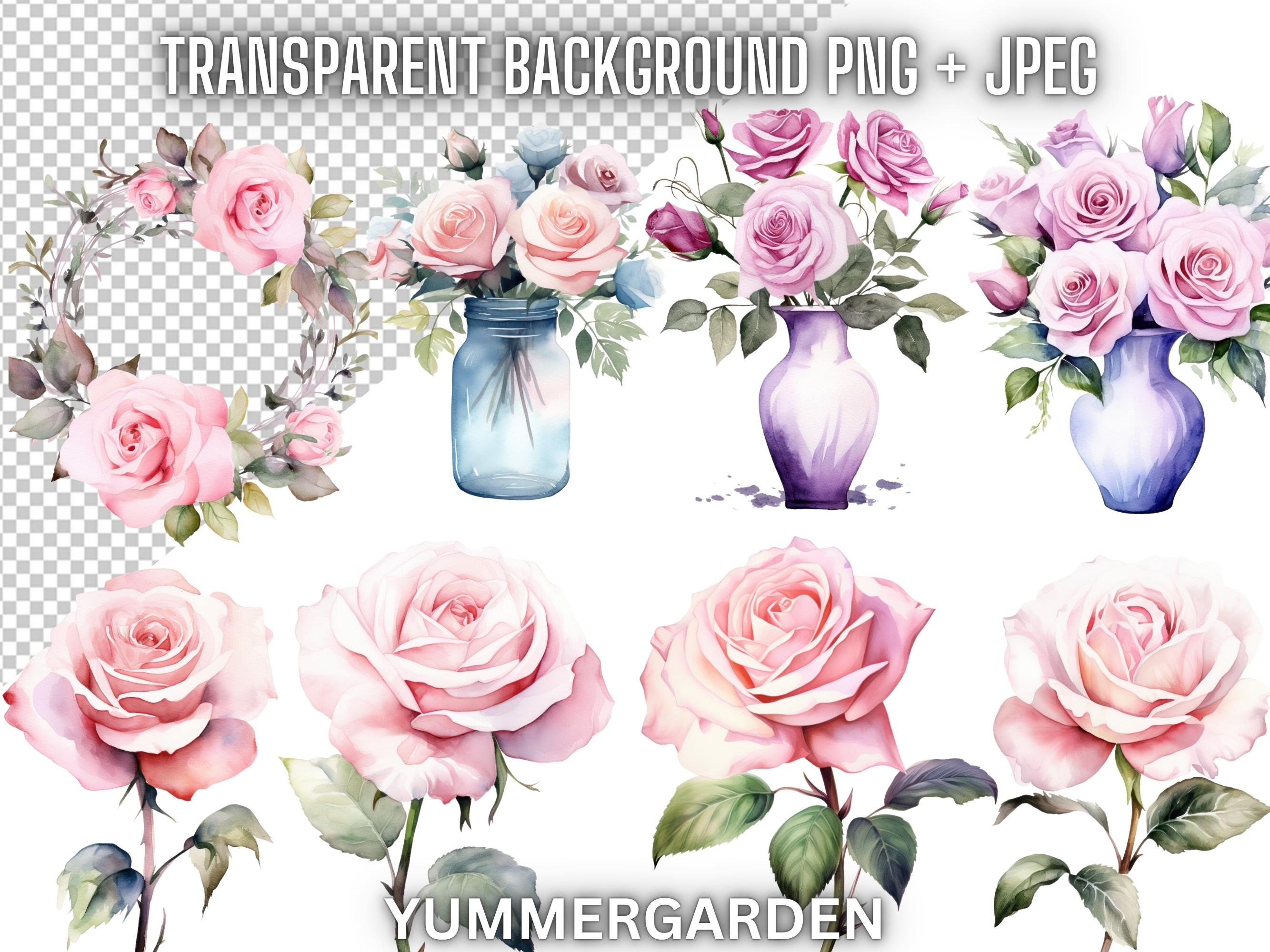 44 Watercolor Pastel Roses Clip Art Bundle Pink Blue Peach - Etsy