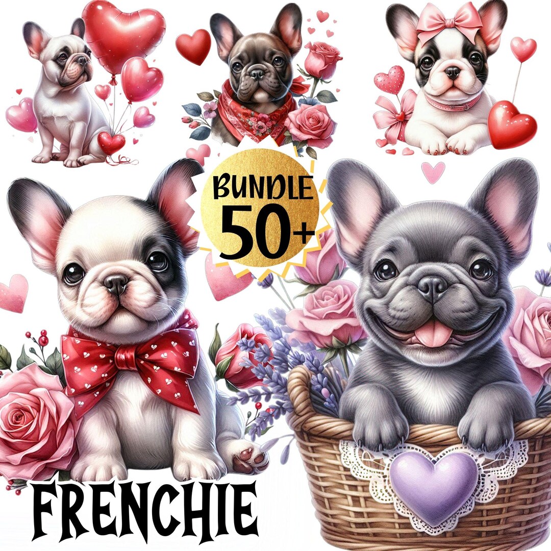 Frenchie Valentine Clipart Bundle, French Bulldog Valentine's Day ...