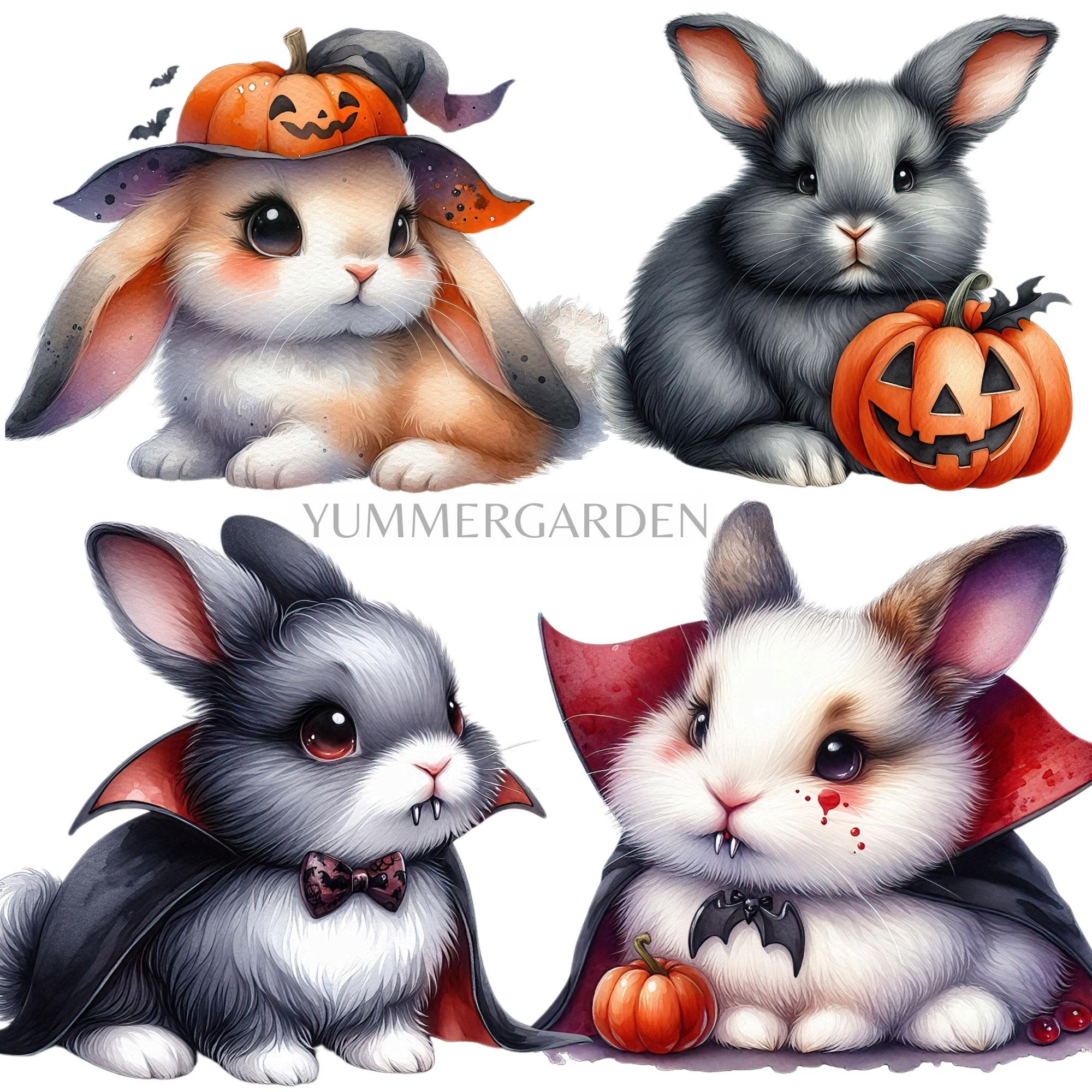 Halloween Bunny Clipart Bundle: Spooky Kawaii Animal PNG Stickers ...