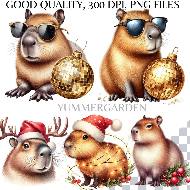 Christmas PNG Bundle, Christmas Capybara Sublimation Design, Capybara ...