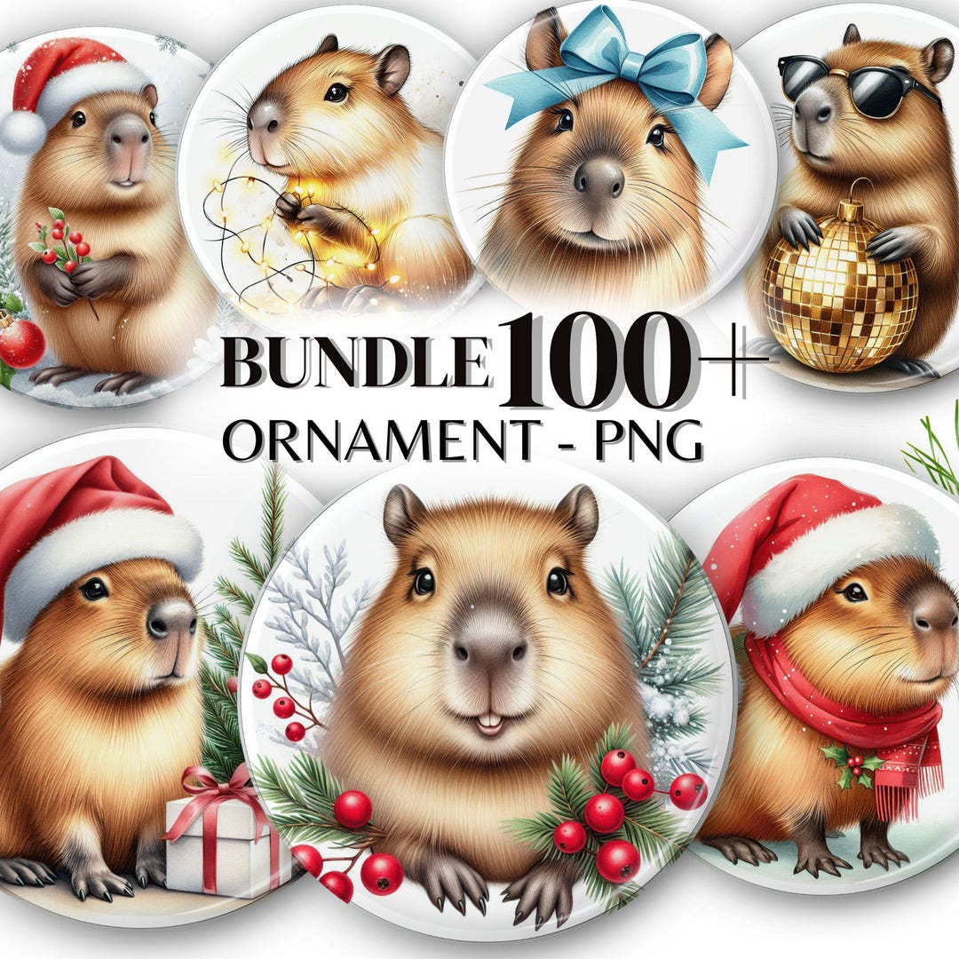 Capybara Christmas Ornaments PNG Bundle, Christmas Capybara Ornament ...