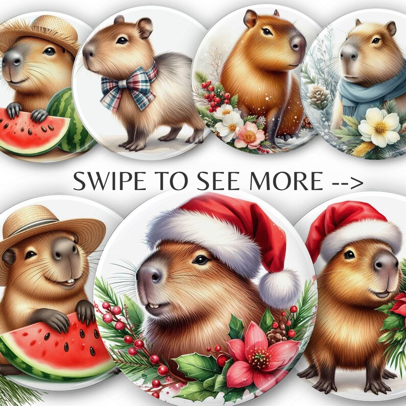 Capybara Christmas Ornaments PNG Bundle, Christmas Capybara Ornament ...