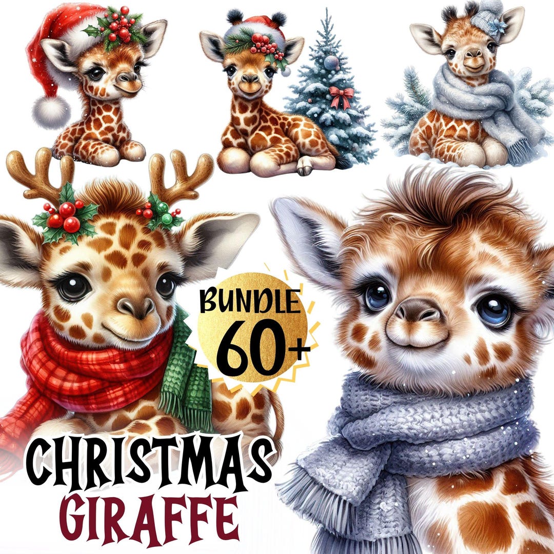 Christmas Giraffe Clipart Bundle, Holiday PNG, Nursery Decor (digital ...