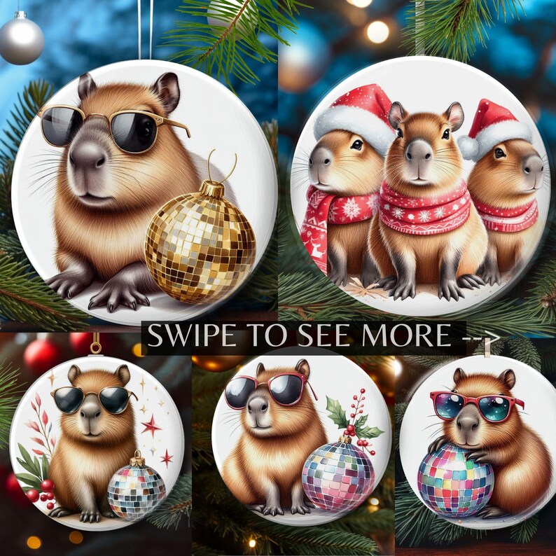Capybara Christmas Ornaments PNG Bundle, Christmas Capybara Ornament ...
