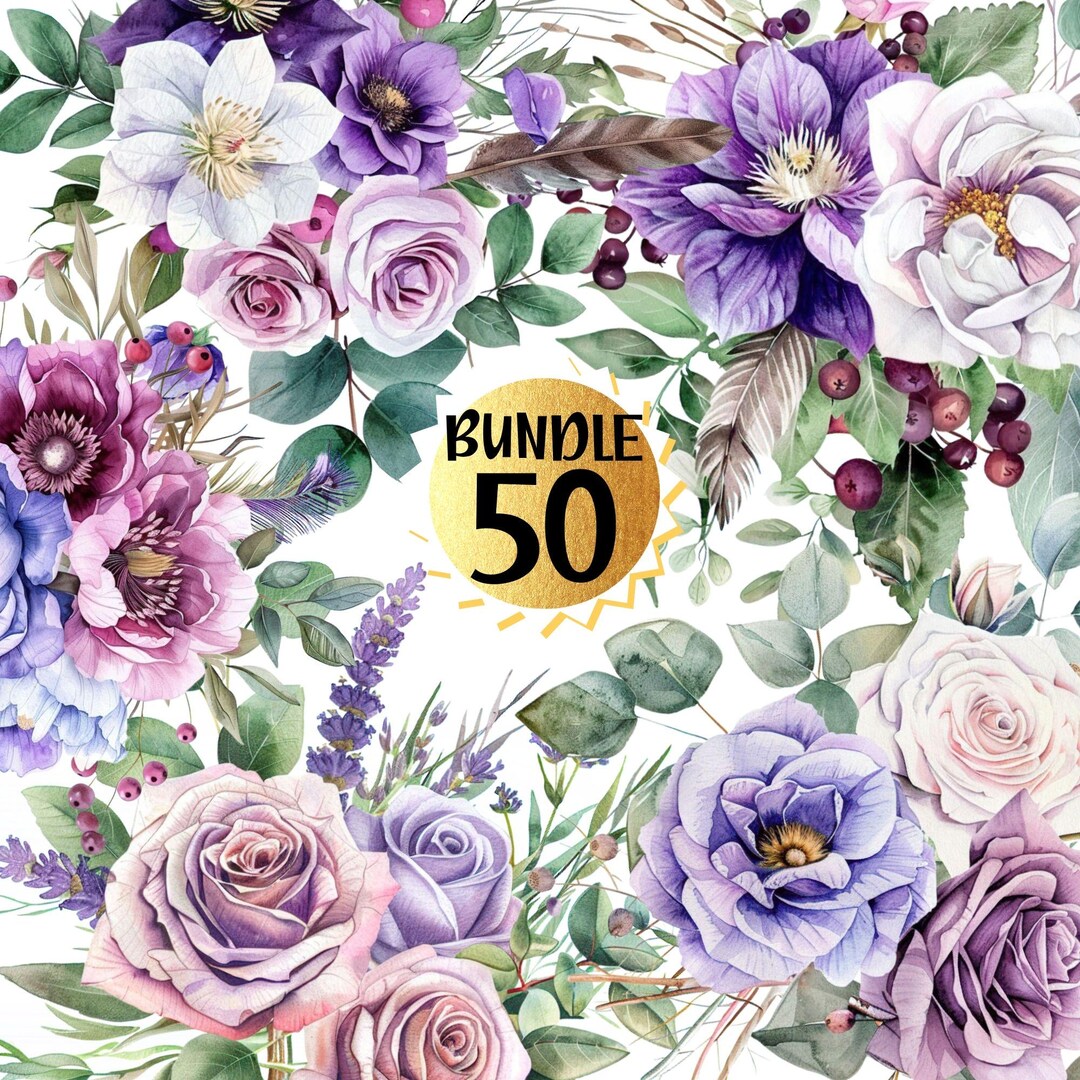 Flower Clipart Bundle 50, Spring Garden Wedding Bouquets, Watercolor ...